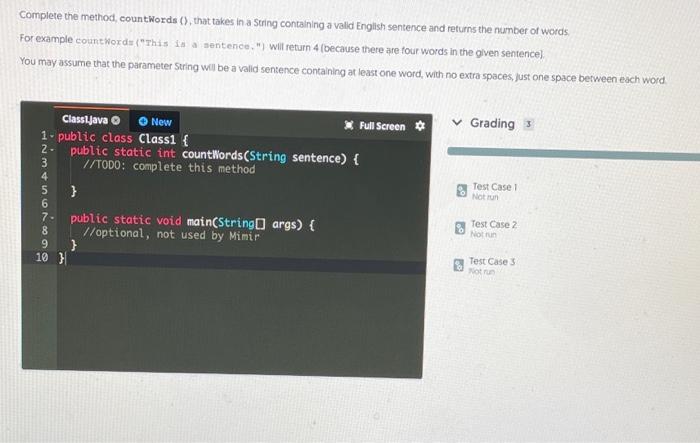 Solved Complete the method, countWords (), that takes in a | Chegg.com