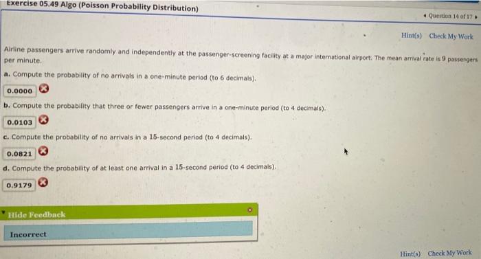 Solved Exercise 05.49 Algo (Poisson Probability | Chegg.com