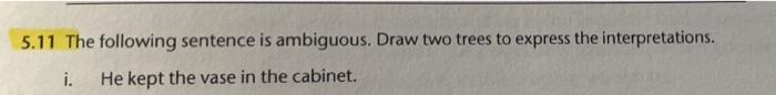Solved 5.11 The following sentence is ambiguous. Draw two | Chegg.com