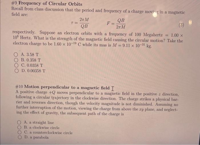 Solved \#9 Frequency of Circular Orbits Recall from class | Chegg.com