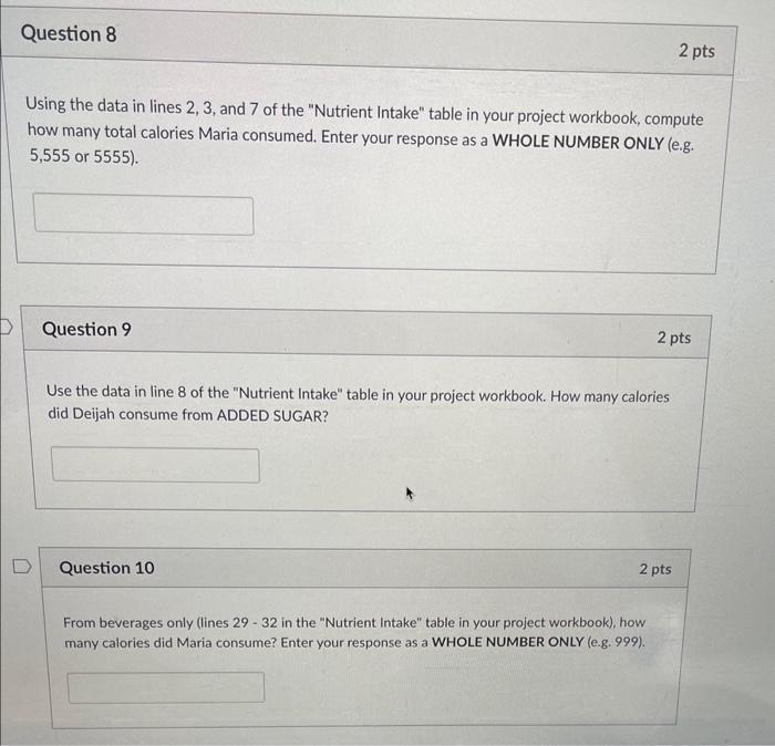 Solved Using the data in lines 2,3 , and 7 of the "Nutrient | Chegg.com