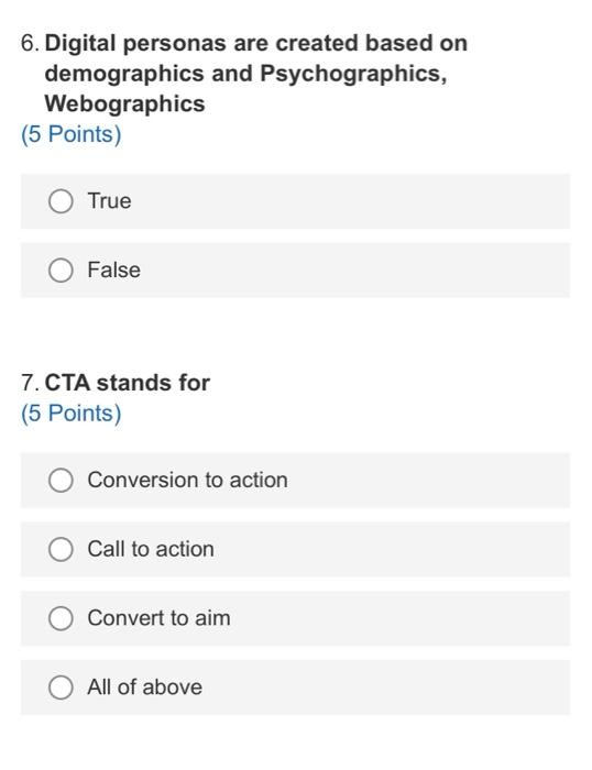 Solved 6. Digital personas are created based on and | Chegg.com