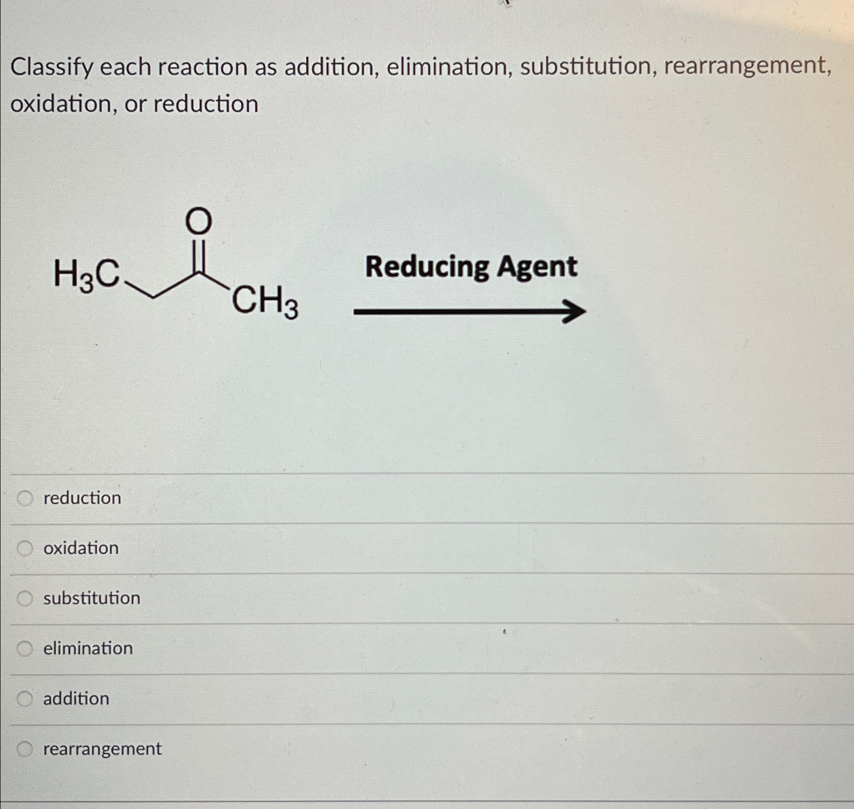 Solved Classify each reaction as addition, elimination, | Chegg.com