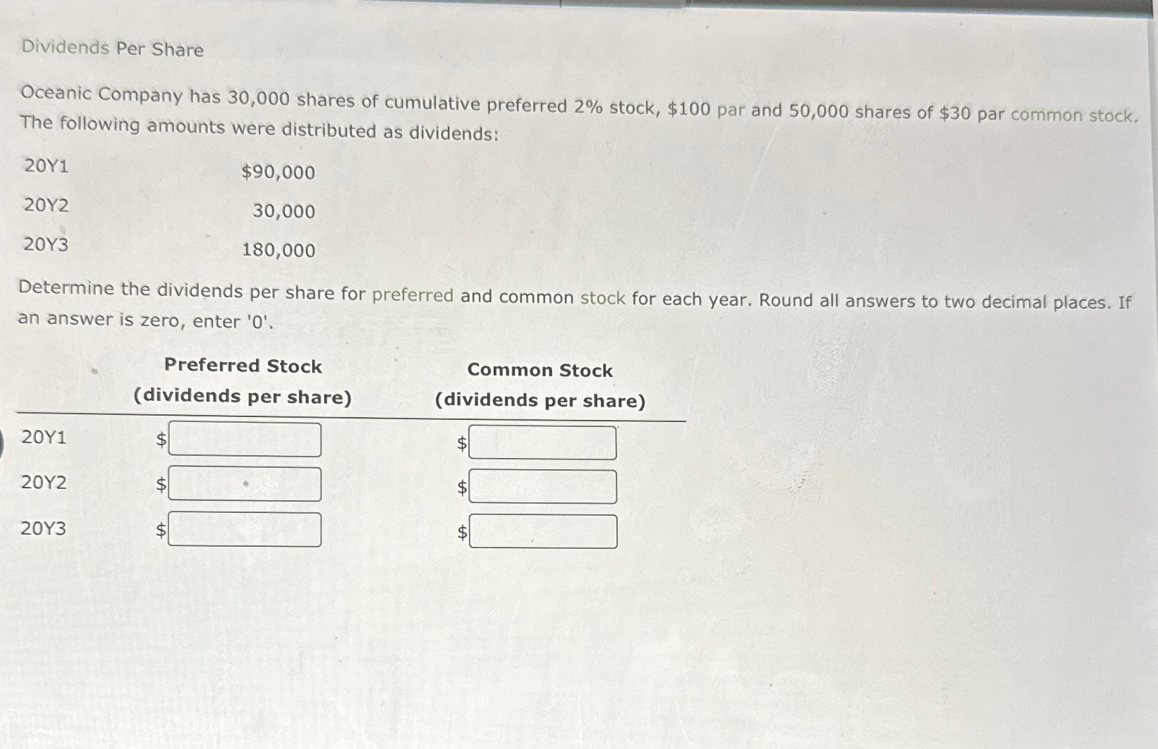 Solved Dividends Per ShareOceanic Company has 30,000 ﻿shares | Chegg.com