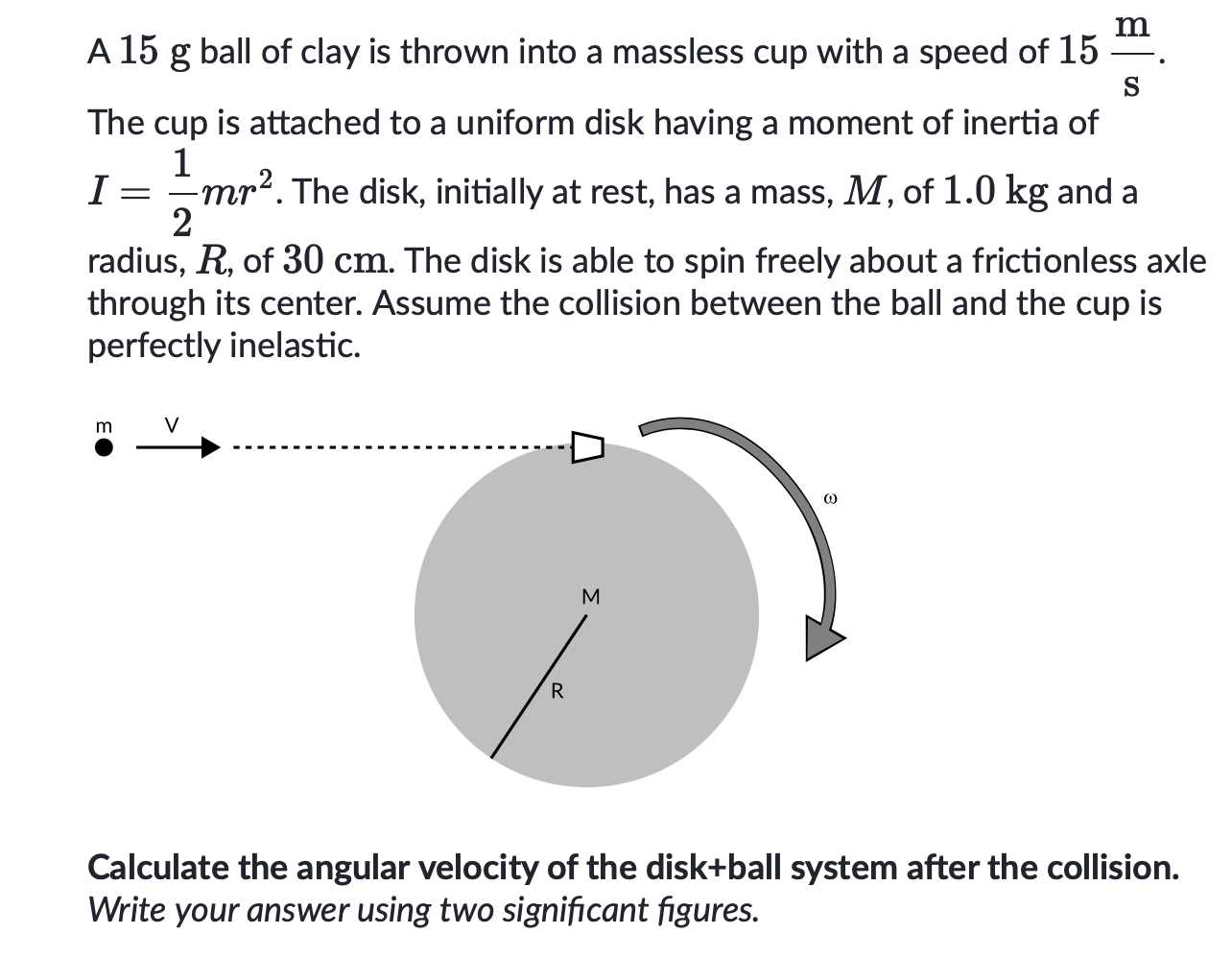 Solved A 15g ﻿ball of clay is thrown into a massless cup | Chegg.com