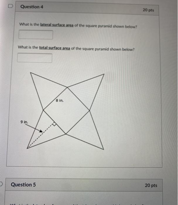 Solved Question 4 20 pts What is the lateral surface area of | Chegg.com