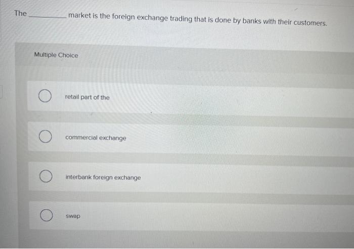 Solved The market is the foreign exchange trading that is | Chegg.com