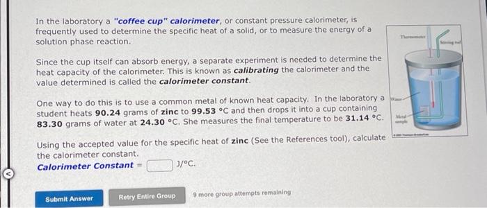 Solved In the laboratory a "coffee cup" calorimeter, or | Chegg.com