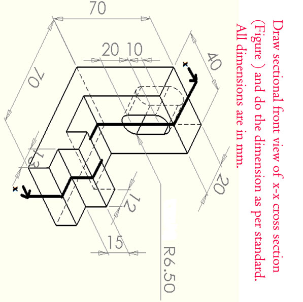 Solved 70 Draw sectional front view of x-x cross section | Chegg.com