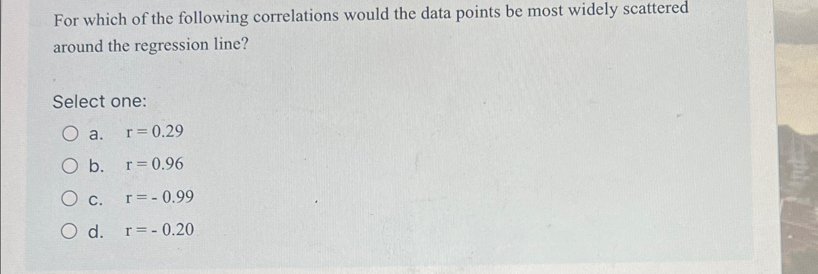 Solved For which of the following correlations would the | Chegg.com