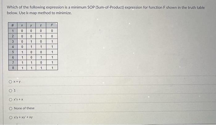 Solved Which of the following expression is a minimum SOP | Chegg.com