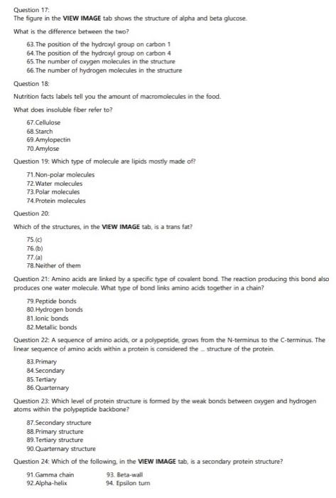 Solved Introduction to Food Macromolecules Question 1: | Chegg.com