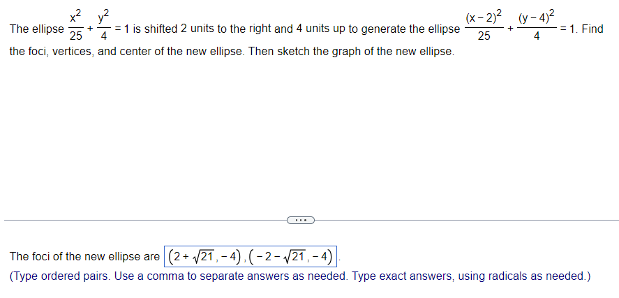 Solved The ellipse x24+y29=1 ﻿is shifted 5 ﻿units to the | Chegg.com