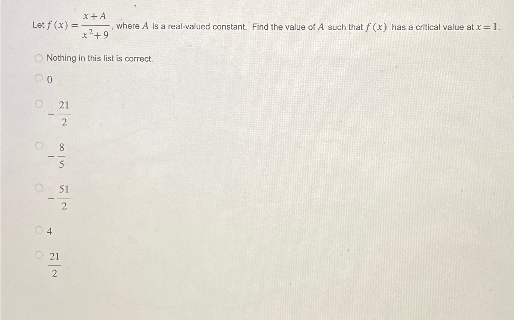 Solved Let f(x)=x+Ax2+9, ﻿where A ﻿is a real-valued | Chegg.com
