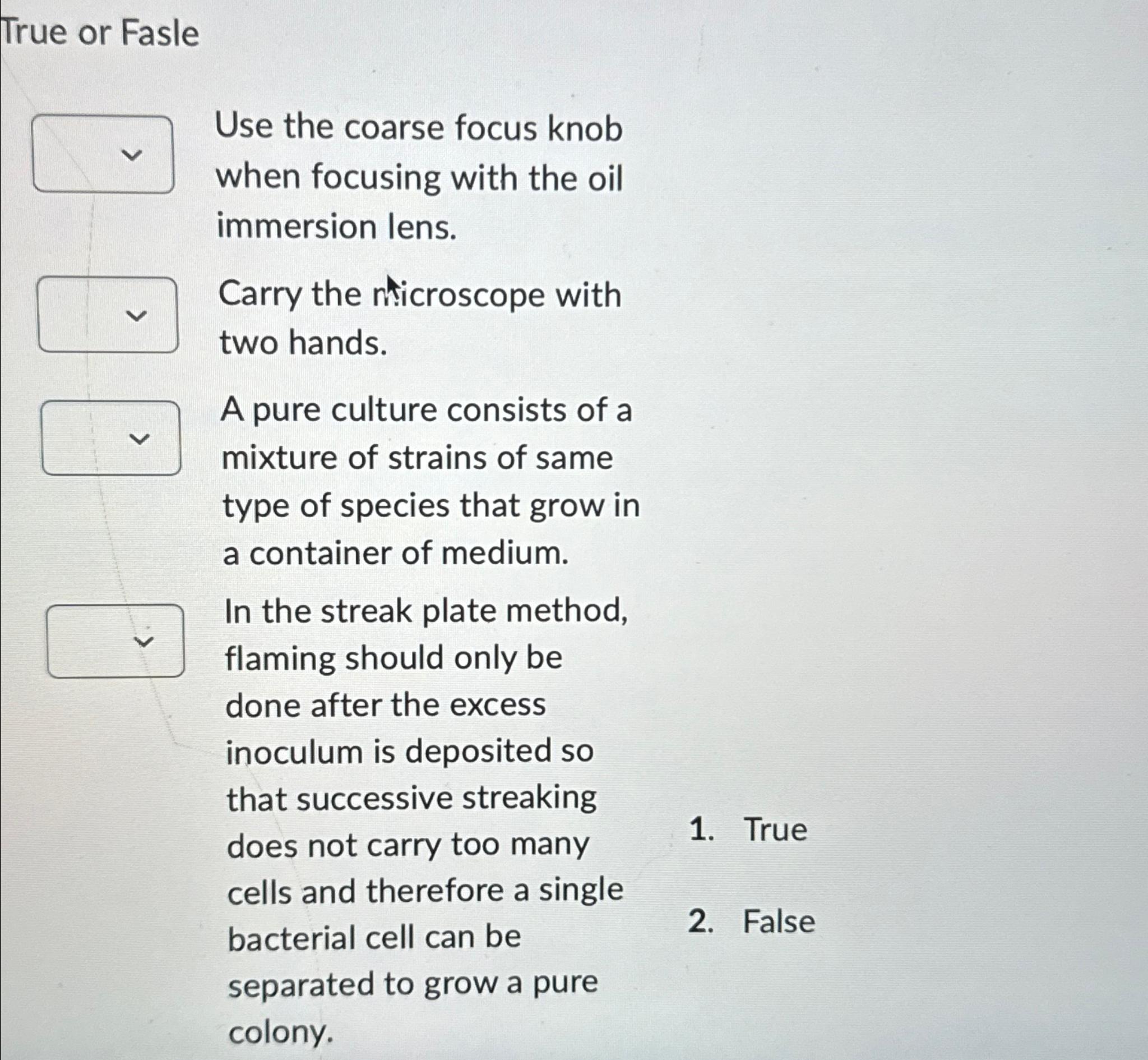 Solved True or FasleUse the coarse focus knob when focusing | Chegg.com