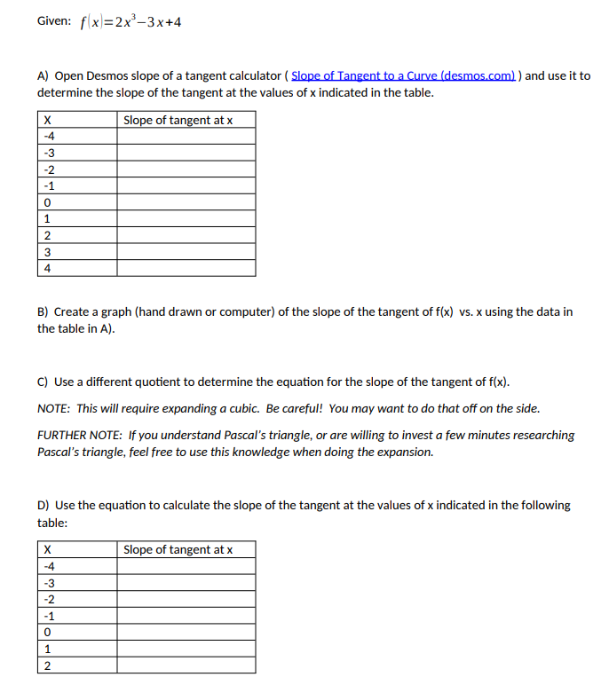 Solved Given: f(x)=2x3-3x+4A) ﻿Open Desmos slope of a | Chegg.com