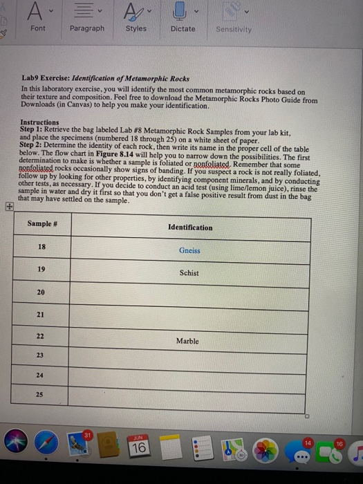 Lab9 Exercise: Identification of Metamorphic RocksIn | Chegg.com