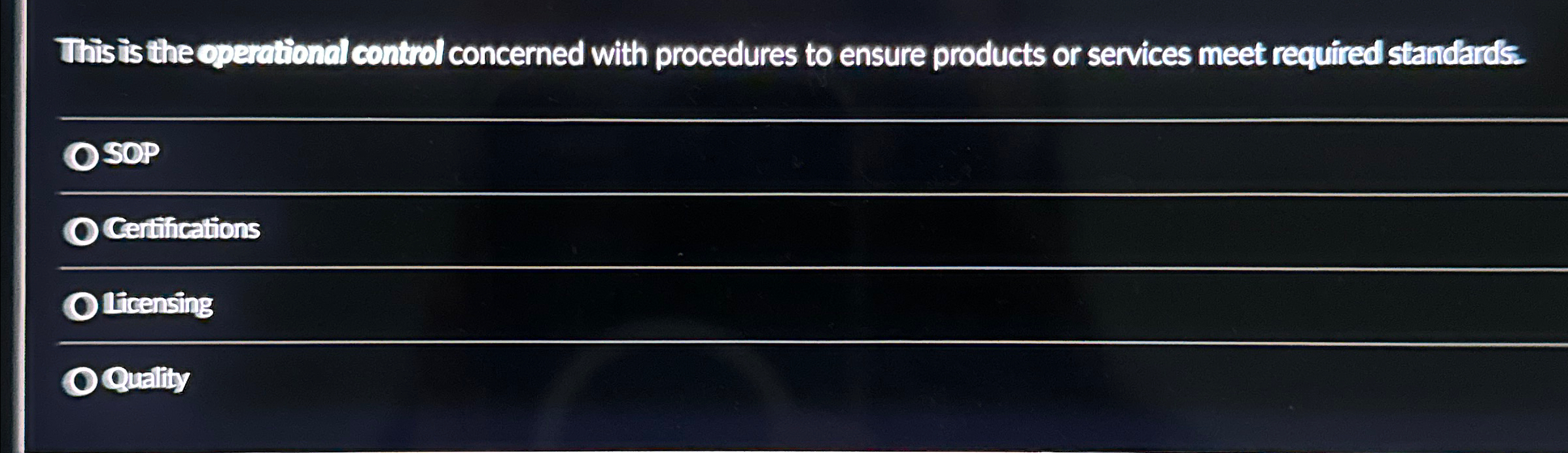 Solved This is the operational control concerned with | Chegg.com