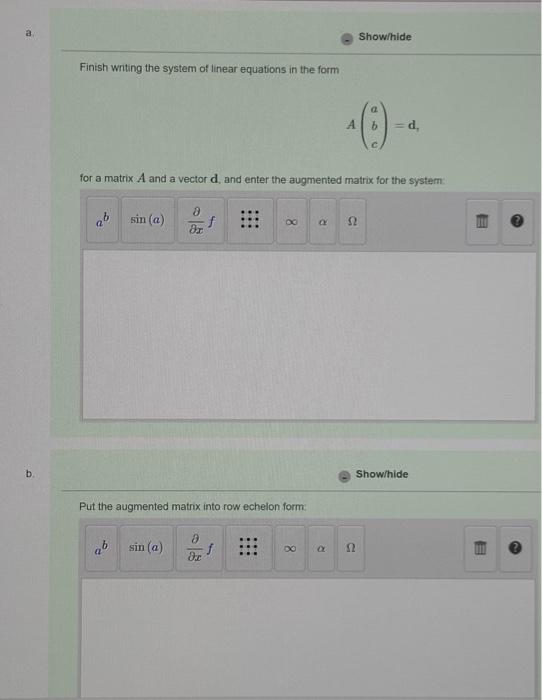 Solved Finish writing the system of linear equations in the | Chegg.com