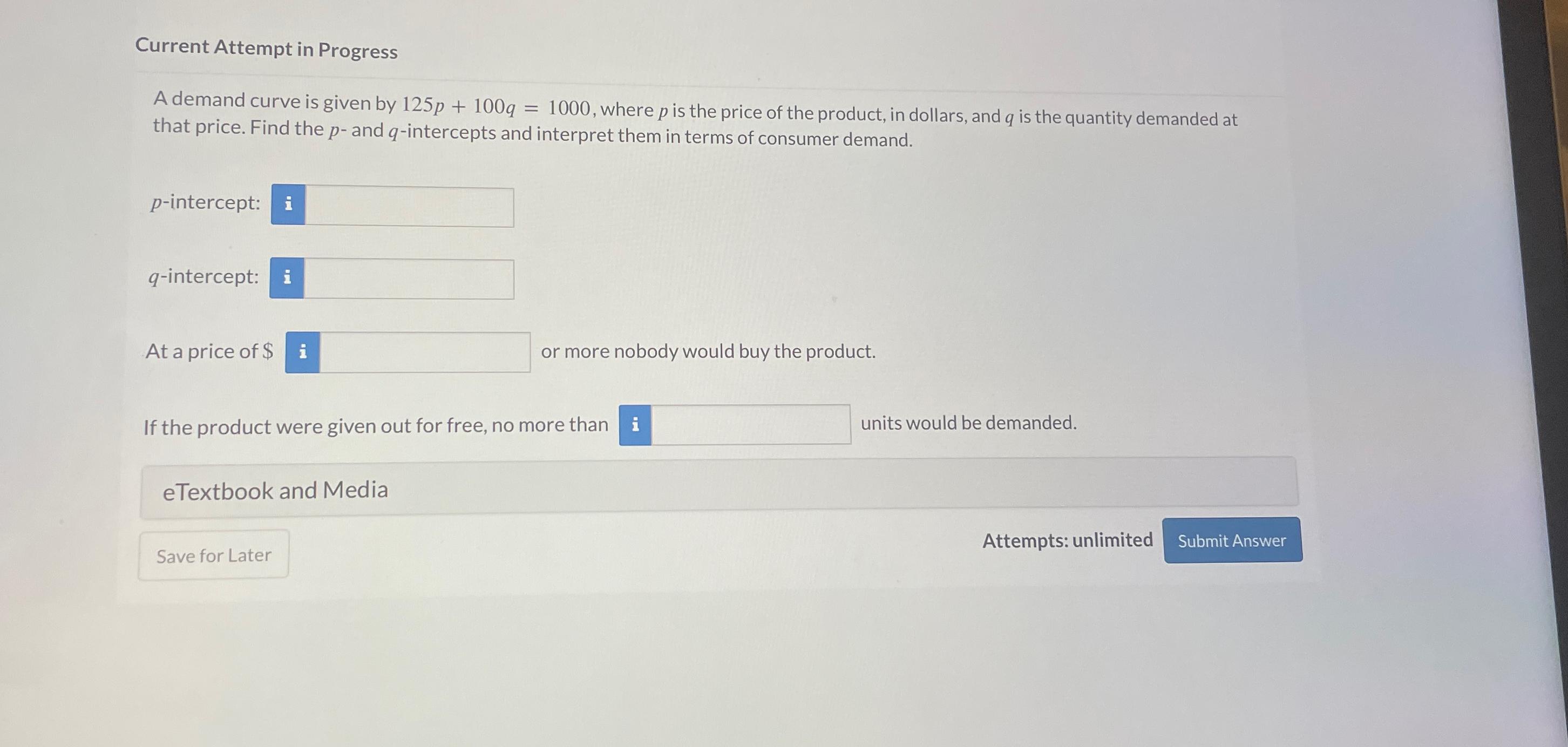 Solved Current Attempt in ProgressA demand curve is given by | Chegg.com