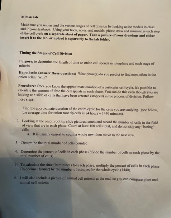 Solved Mitosis lab Make sure you understand the various | Chegg.com