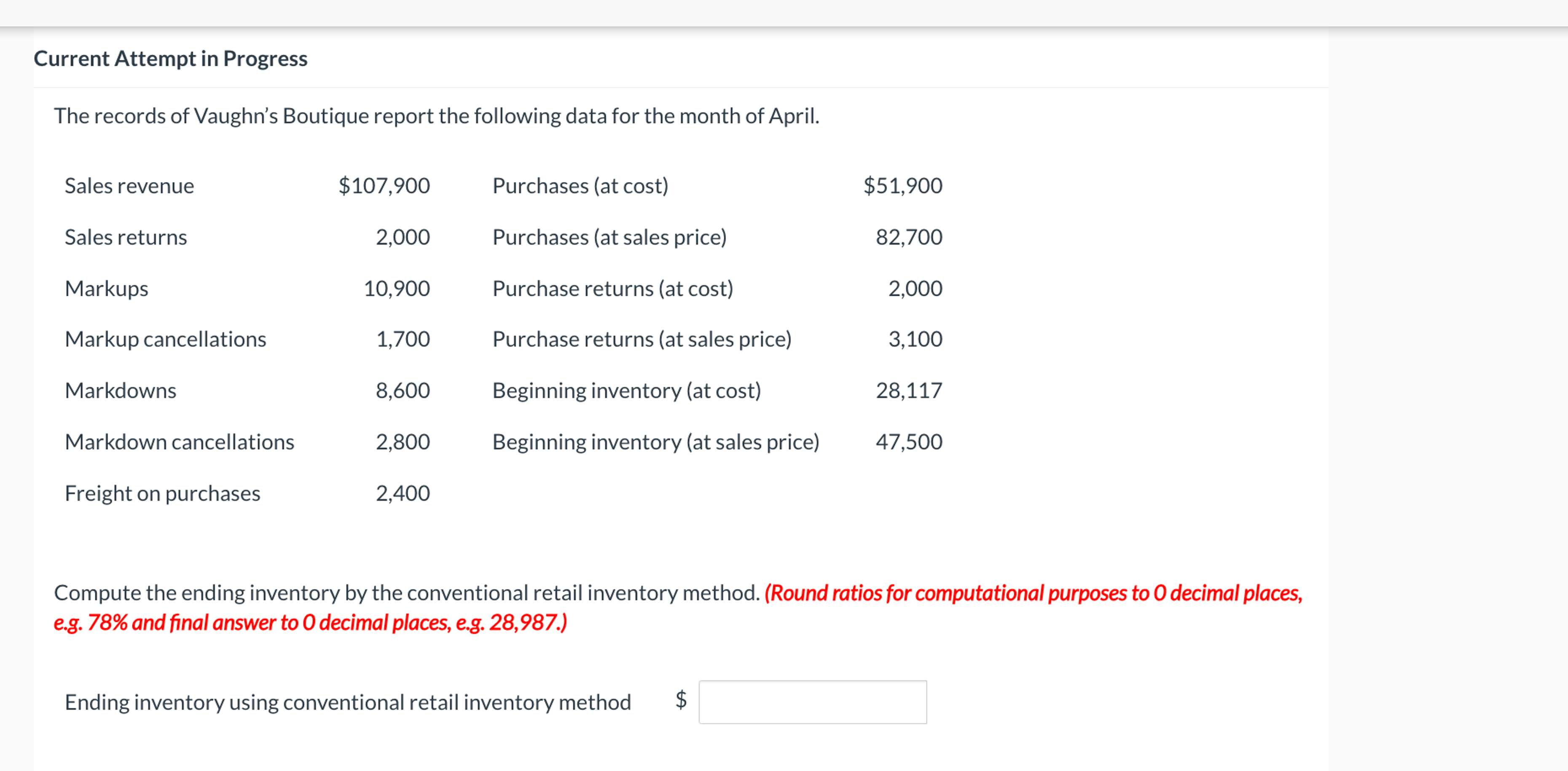 Solved Current Attempt in ProgressThe records of Vaughn's | Chegg.com