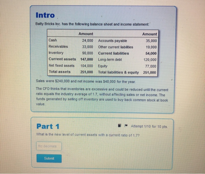 Solved Intro Batty Bricks Inc. has the following balance | Chegg.com