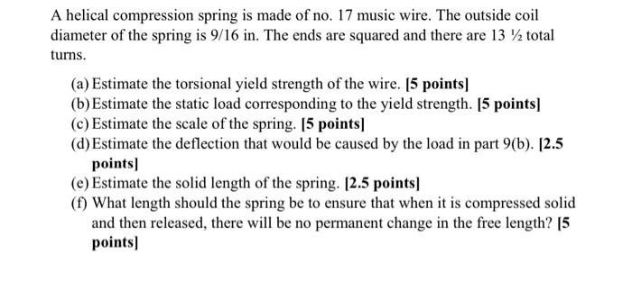 Solved A helical compression spring is made of no. 17 music | Chegg.com