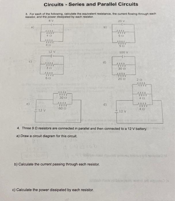 Solved Circuits - Series and Parallel Circuits 3. For each | Chegg.com