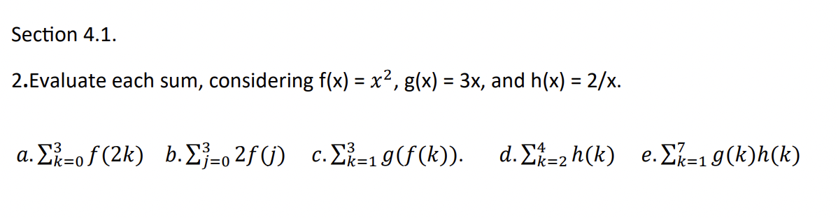 Solved Section 4.1.Evaluate each sum, considering | Chegg.com