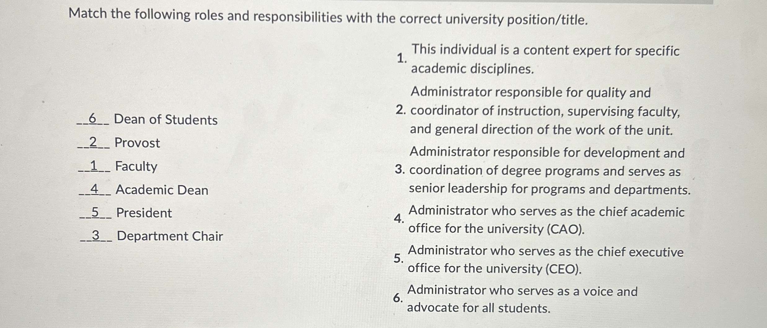 Solved Match the following roles and responsibilities with | Chegg.com
