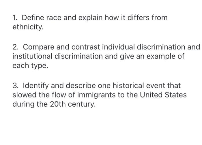 Solved 1. Define race and explain how it differs from | Chegg.com