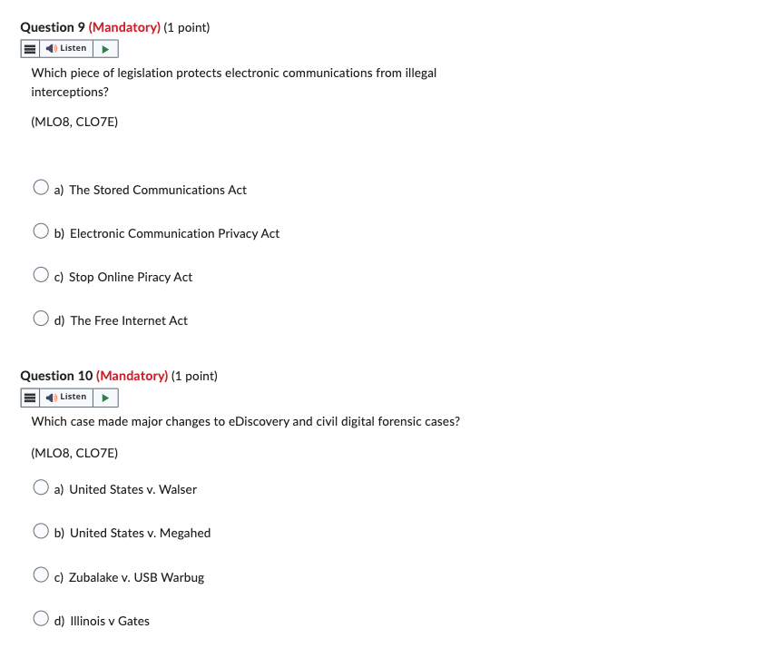 Solved Question 9 (Mandatory) (1 ﻿point)Which piece of | Chegg.com