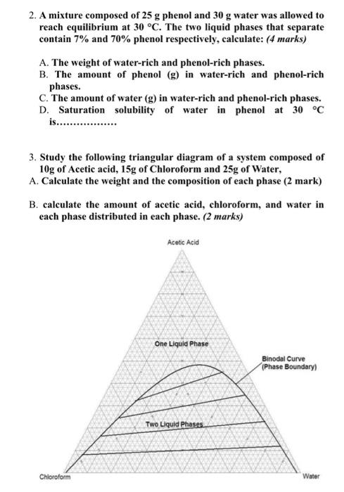 Solved 2. A mixture composed of 25 g phenol and 30 g water | Chegg.com