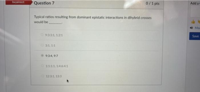 Typical ratios resulting from dominant epistatic | Chegg.com