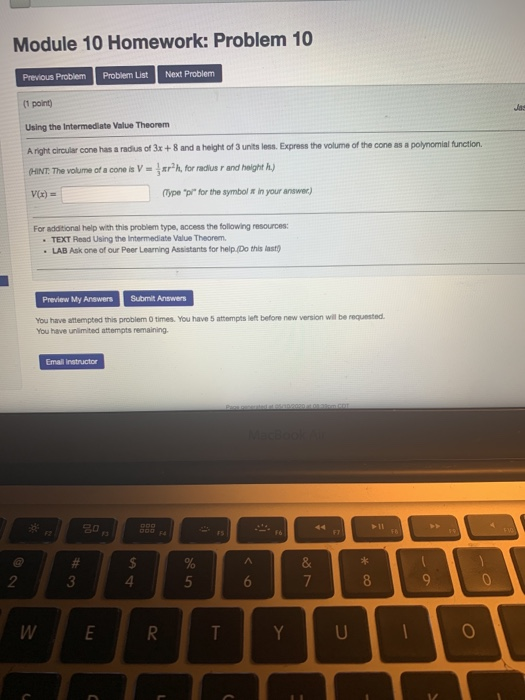 Solved Module 10 Homework: Problem 10 Previous Problem | Chegg.com