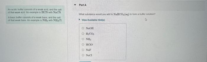 Solved An andic bulfer consists of a weak and and the sat of | Chegg.com