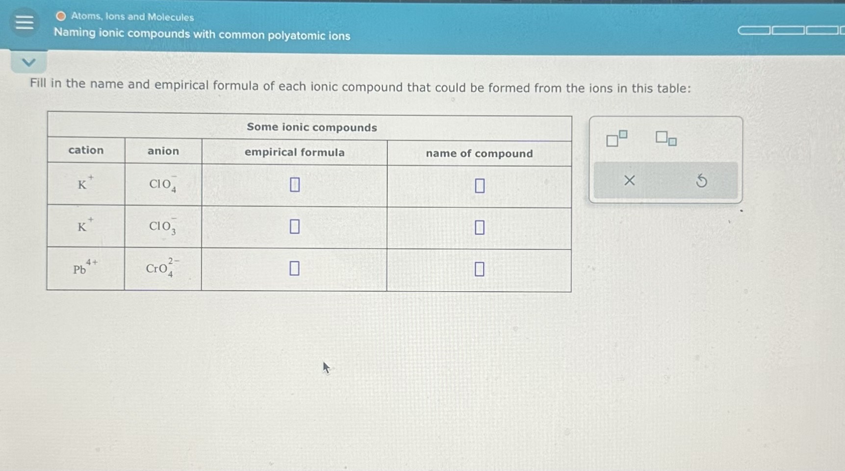 Solved Atoms, lons and MoleculesNaming ionic compounds with | Chegg.com