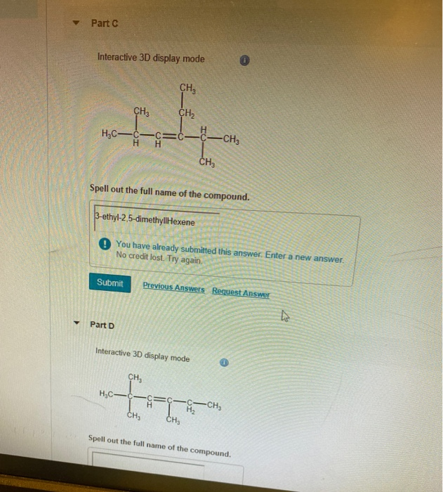 Solved Part C Interactive 3D display mode HC——=——CH, Spell | Chegg.com