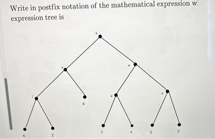 Solved Write in postfix notation of the mathematical | Chegg.com Solved Write in postfix notation of the mathematical | Chegg.com