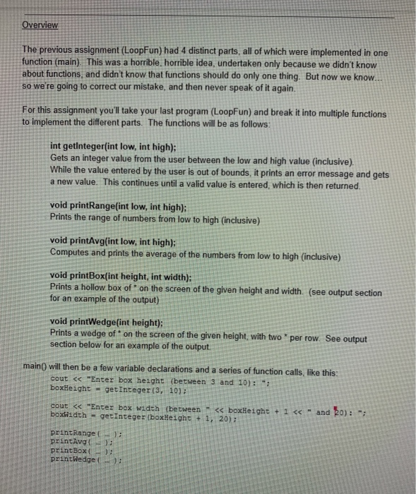 Solved please complete in C++ the previous assignment is the | Chegg.com