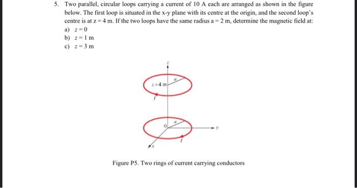 Solved 5. Two parallel, circular loops carrying a current of | Chegg.com