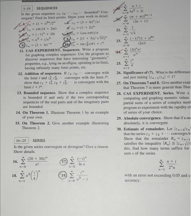 Solved 1-10 SEQUENCES Is the given sequence z1,z2,⋯,zn⋯ | Chegg.com