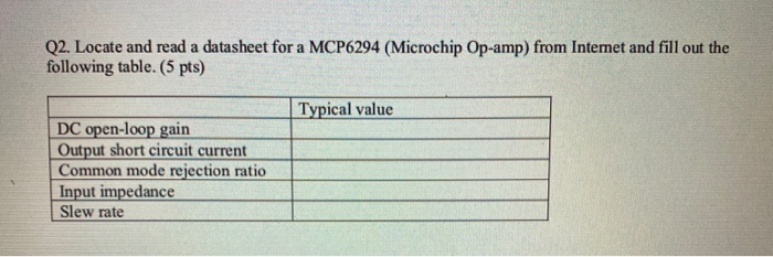 Solved Q2. Locate and read a datasheet for a MCP6294 | Chegg.com