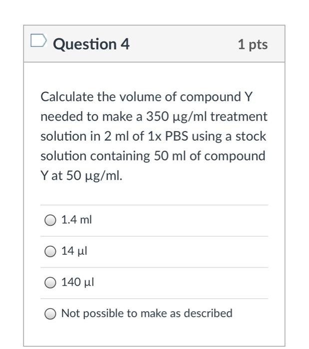 Solved Question 4 1 pts Calculate the volume of compound Y | Chegg.com