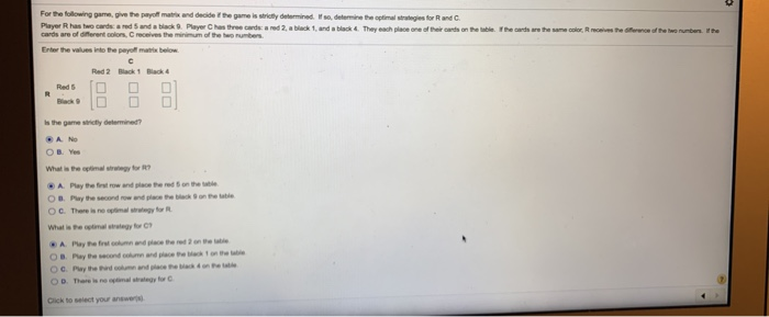 Solved For the following game, Player Rhe two cards are | Chegg.com