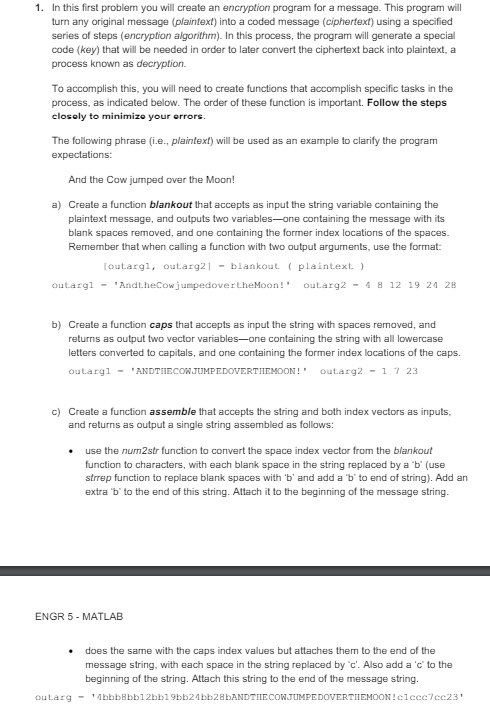 Solved In this first problem you will create an encryption | Chegg.com