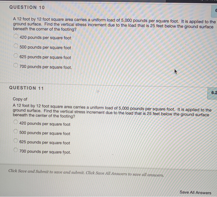 Solved QUESTION 10 A 12 foot by 12 foot square area carries | Chegg.com