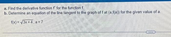 Solved a. Find the derivative function f′ for the function | Chegg.com