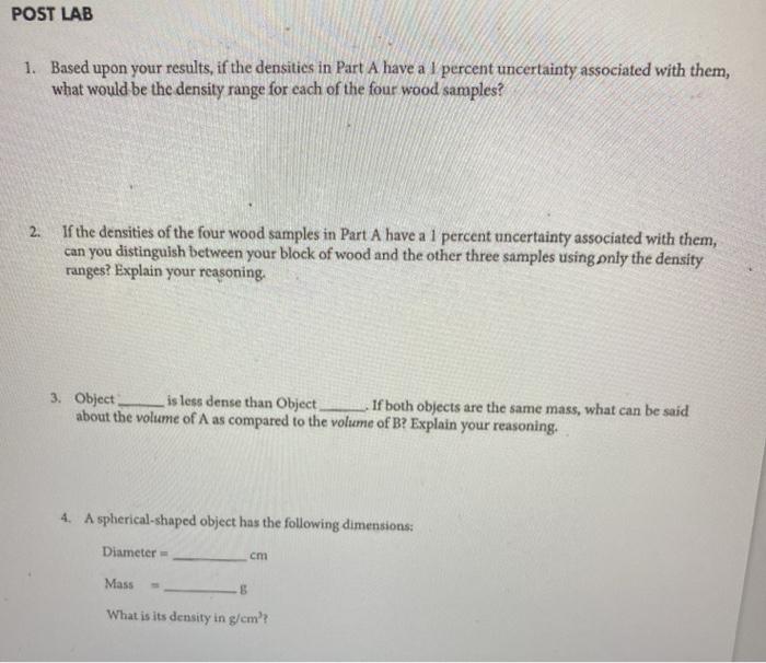 A. Density of a Regular Shaped Object Identity of | Chegg.com